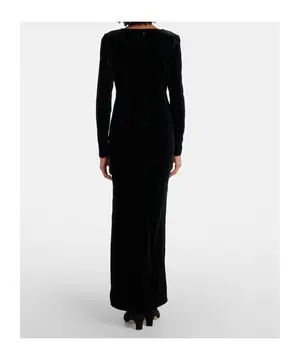 Alessandra Rich Velvet Maxi Dress With Bow Detail