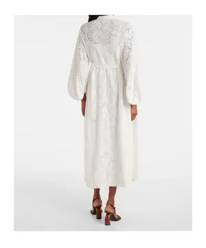 Erdem Embroidered Cotton Lace Midi Dress - White