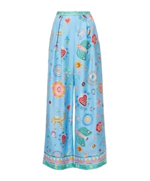 Camilla Embellished Printed Silk Palazzo Pants - Blue