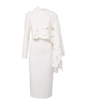 Oscar De La Renta Cape-detail Wool-blend Midi Dress - White