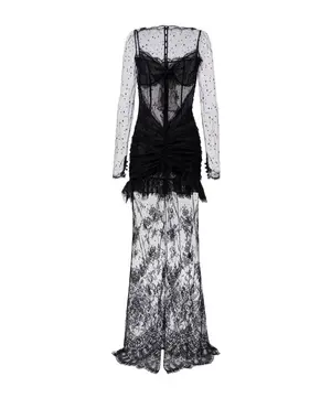 Alessandra Rich Sheer Cotton-blend Lace Gown - Black