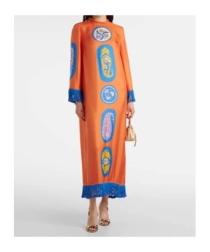 ALEMAIS Luis Silk Midi Dress With Tassel Hem