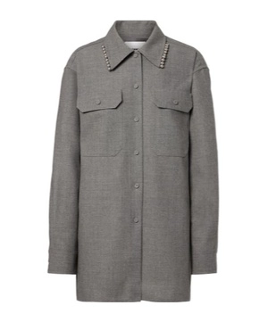 JIL SANDER Beaded Wool Canvas Shirt - Gray
