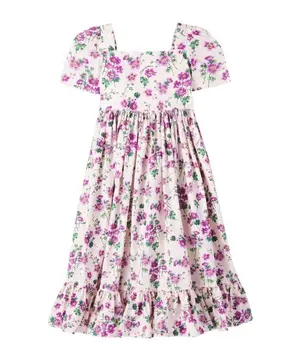 Dolce & Gabbana Floral Smocked Cotton Poplin Dress - White