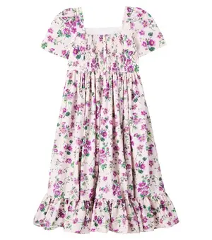 Dolce & Gabbana Floral Smocked Cotton Poplin Dress