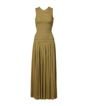 JIL SANDER Shirred Plissé Maxi Dress - Green
