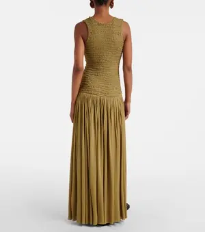 JIL SANDER Shirred Plissé Maxi Dress