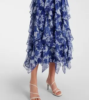 Carolina Herrera Floral Ruffled Chiffon Midi Dress