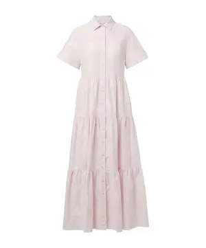 Erdem Embroidered Tiered Cotton Shirt Dress - Pink