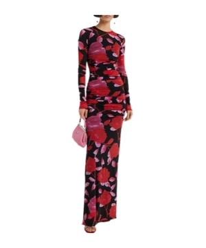 Blumarine Long Sleeve Floral Print Maxi Dress - Multicolor