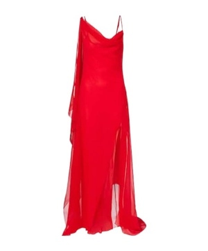 Blumarine Draped Silk Georgette Gown - Red