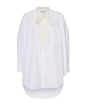 Marni Tie-neck Cotton Shirt Dress - White