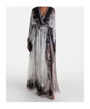 Elie Saab Printed Silk Chiffon Maxi Skirt