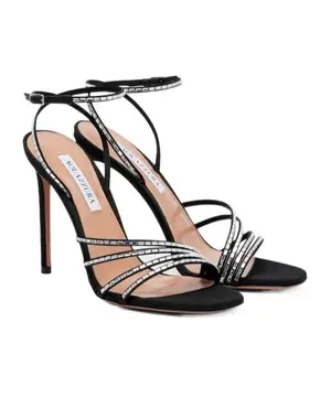 AQUAZZURA Mistica 105 Embellished Satin Sandals - Black