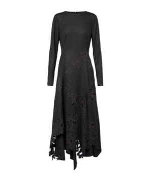 Oscar De La Renta Peony Asymmetric Wool Midi Dress - Black