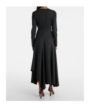 Oscar De La Renta Peony Asymmetric Wool Midi Dress With Floral Embroidery
