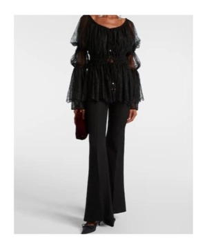 Blumarine Floral Chantilly Lace Top With Front Ties - Black