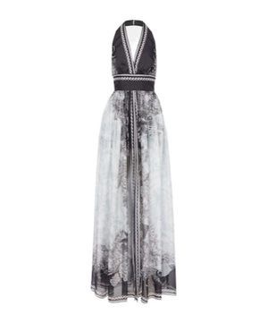 Elie Saab Printed Silk Chiffon Maxi Dress - Gray