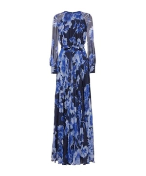Erdem Floral Pleated Voile Gown - Blue