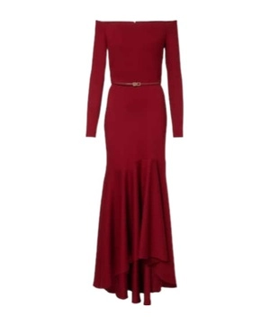 Elie Saab Belted Off-shoulder Jersey Gown - Red
