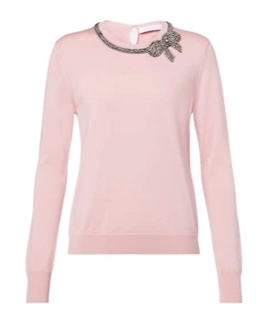 Carolina Herrera Embellished Silk And Cotton Sweater With Bow Detail