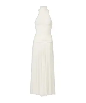 Magda Butrym Ruched Sheer High-neck Maxi Dress - White