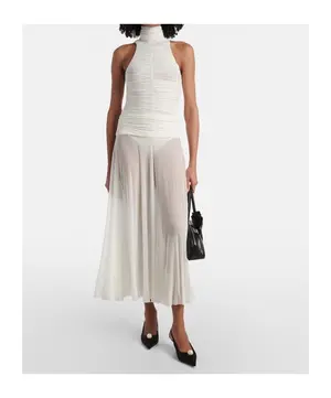 Magda Butrym Ruched Sheer High-neck Maxi Dress
