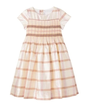 Bonpoint Checked Smocked Silk Dress - Nude