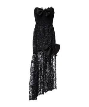 Alessandra Rich Bow-detail Asymmetric Lace Bustier Dress - Black