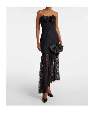 Alessandra Rich Bow-detail Asymmetric Lace Bustier Dress