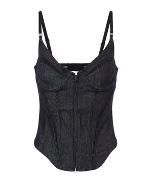MUGLER Embellished Denim Corset - Black