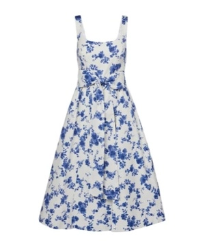 Carolina Herrera Floral Faille Midi Dress - Blue