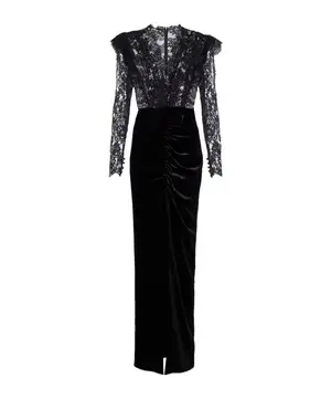 Alessandra Rich Lace And Velvet Dress - Black