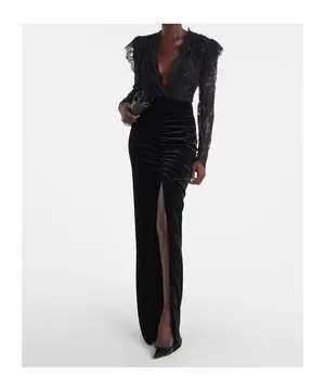 Alessandra Rich Lace And Velvet Dress