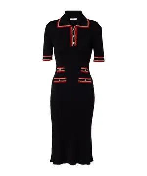 Alessandra Rich Ribbed-knit Virgin Wool Polo Dress - Black
