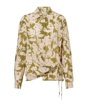 Victoria Beckham Printed Gathered Silk Blouse - Nude