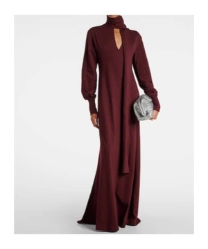 Plan C V-neck Scarf Detail Cotton Maxi Dress