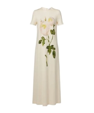 Oscar De La Renta Painted Roses Jersey Maxi Dress - Nude