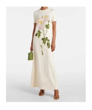 Oscar De La Renta Painted Roses Jersey Maxi Dress