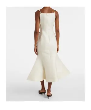 LEO Lin Regina Floral Embroidered Wool And Silk Midi Dress