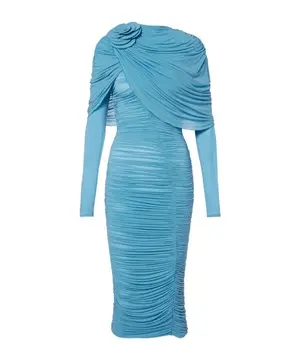 Magda Butrym Floral-applique Ruched Caped Midi Dress - Blue