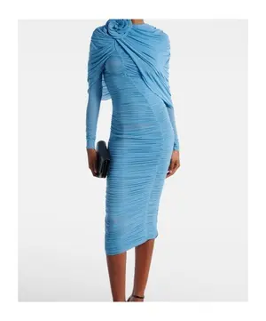 Magda Butrym Floral Appliqué Ruched Midi Dress - Blue