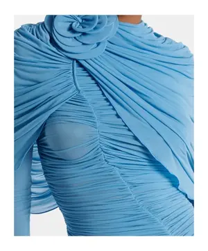 Magda Butrym Floral Appliqué Ruched Midi Dress - Blue