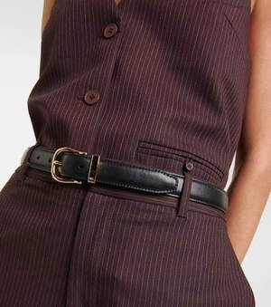 NILI LOTAN Leather Belt With Gold-tone Buckle
