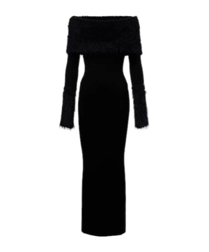 JEAN PAUL GAULTIER Ribbed-knit Faux Fur-trimmed Maxi Dress - Black