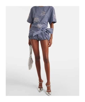 Rabanne Embellished Striped Cotton Jersey T-shirt