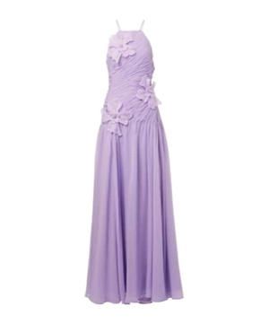 LEO Amaya Floral-appliqué Gathered Gown - Purple