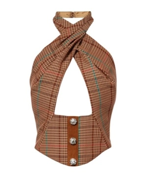 AREA Checked Halterneck Wool-blend Top - Brown