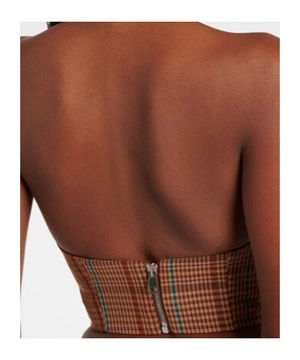 AREA Checked Halterneck Wool-blend Top