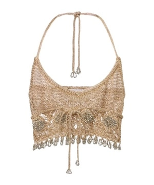 Rabanne Crochet Embellished Lamé Crop Top - Nude